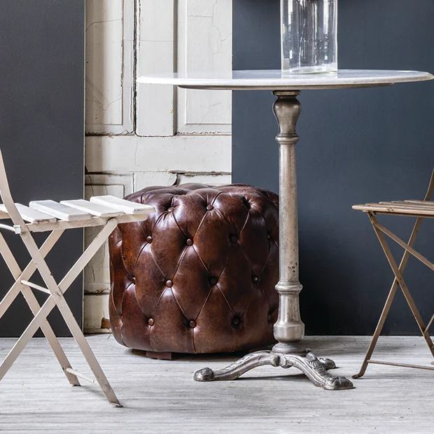 Button Tufted Leather Stool | Antique Farmhouse
