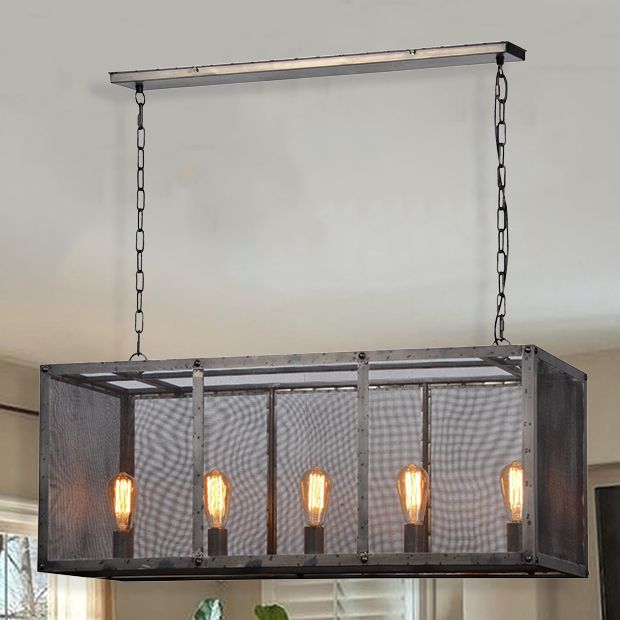 Caged Midnight Metal 5 Light Box Pendant | Antique Farmhouse