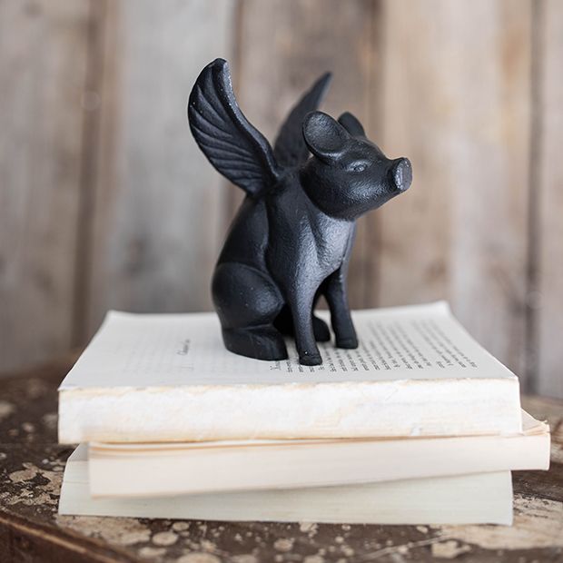 Cast Iron Flying Pig Figure | Antique Farmhouse