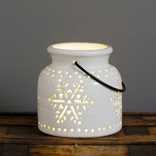 Ceramic Snowflake Cutout Candleholder | Antique Farmhouse