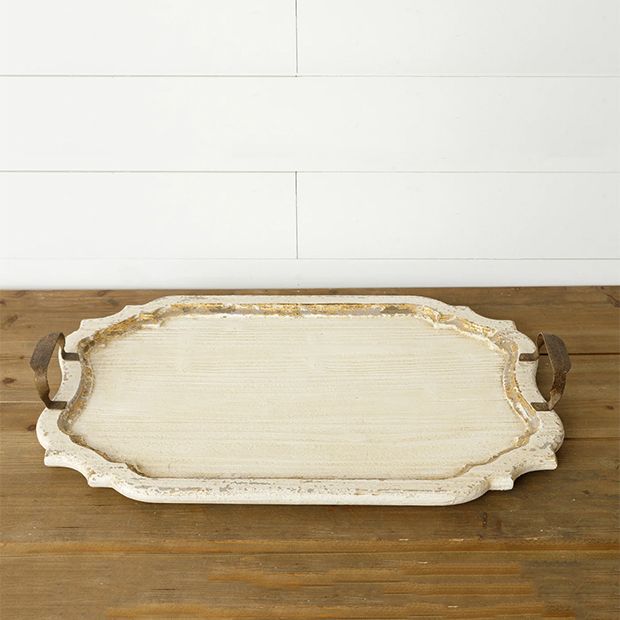 Chic Elegance Scallop Edge Handled Tray | Antique Farmhouse