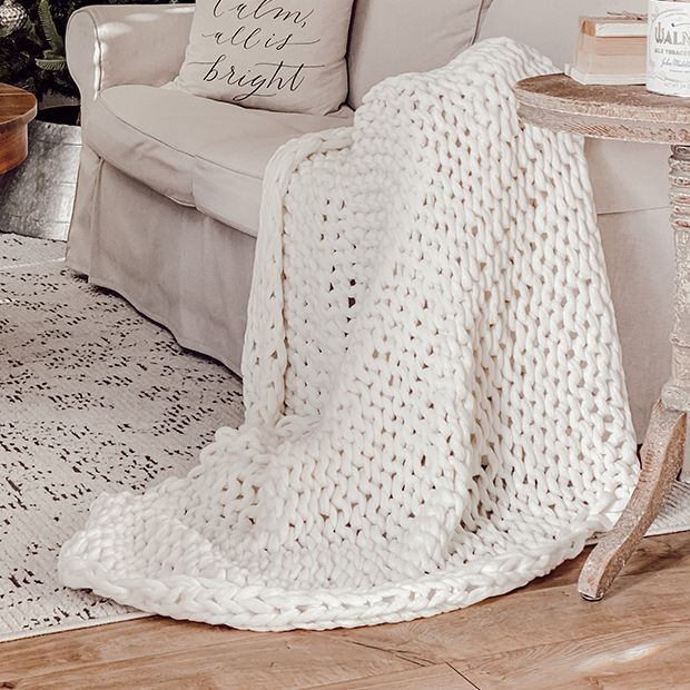 Chunky Double Knit Handmade Throw Ivory | Antique Farmhouse