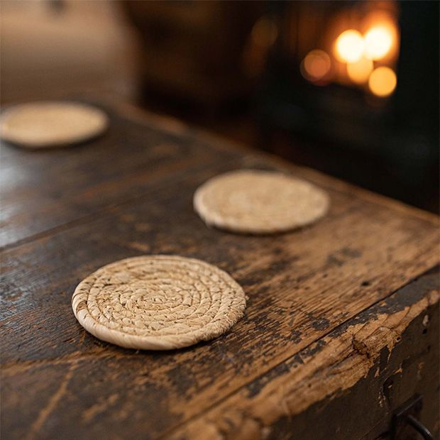 Classic Boho Natural Woven Coasters Set of 4 | Antique Farmhouse