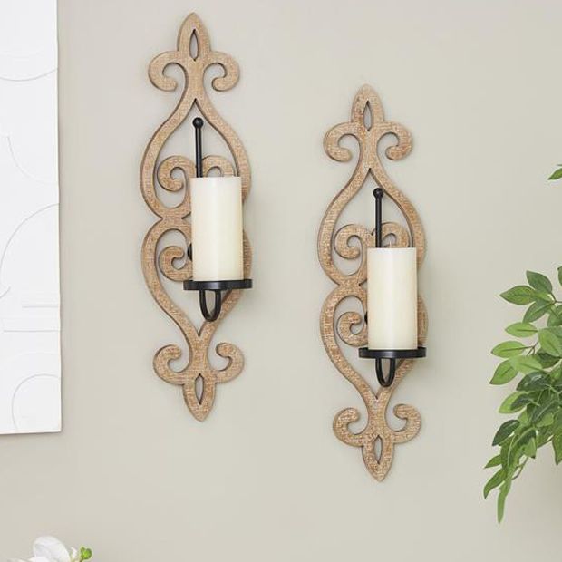Classic Scroll Candle Wall Sconce Set of 2 | Antique Farmhouse
