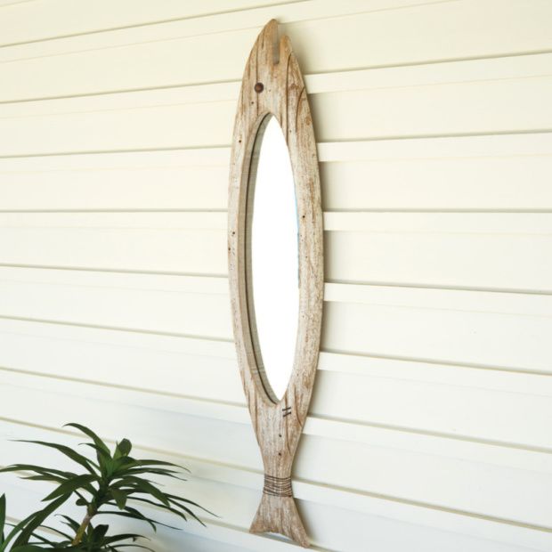Coastal Cottage Carved Wood Fish Mirror | Antique Farmhouse