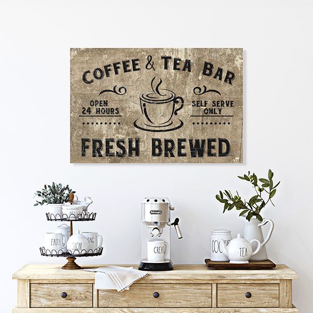 Coffee & Tea Bar Vintage Inspired Canvas Wall Sign | Antique Farmhouse