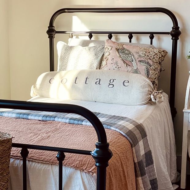 Cottage Farmhouse Cotton Bolster Pillow | Antique Farmhouse