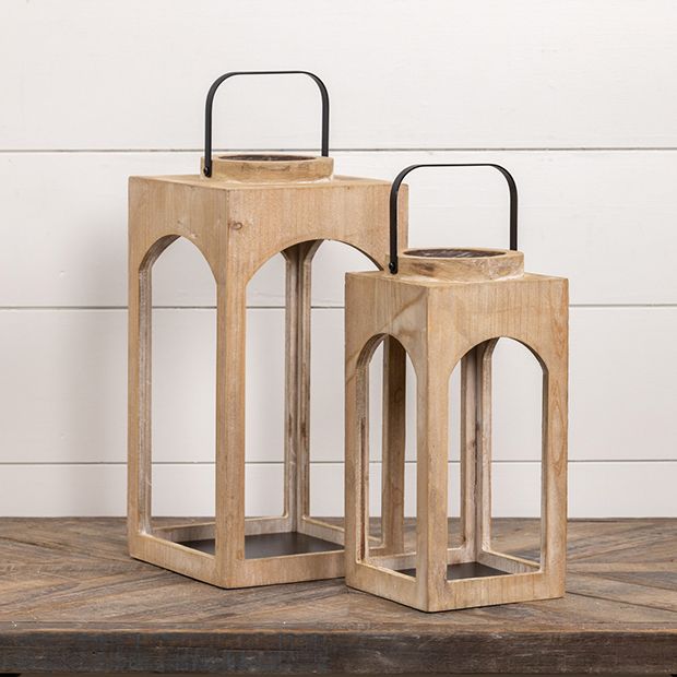 Cottage Farmhouse Wood Lantern With Handle | Antique Farmhouse