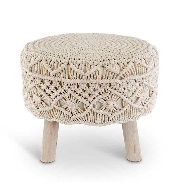Chic Macrame Stool With Legs | Antique Farmhouse