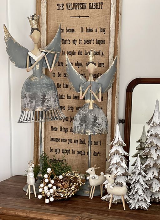 Decorative Metal Angel With Instruments Set of 2 | Antique Farmhouse