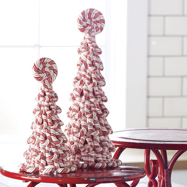 Decorative Peppermint Tabletop Tree Set of 3 | Antique Farmhouse