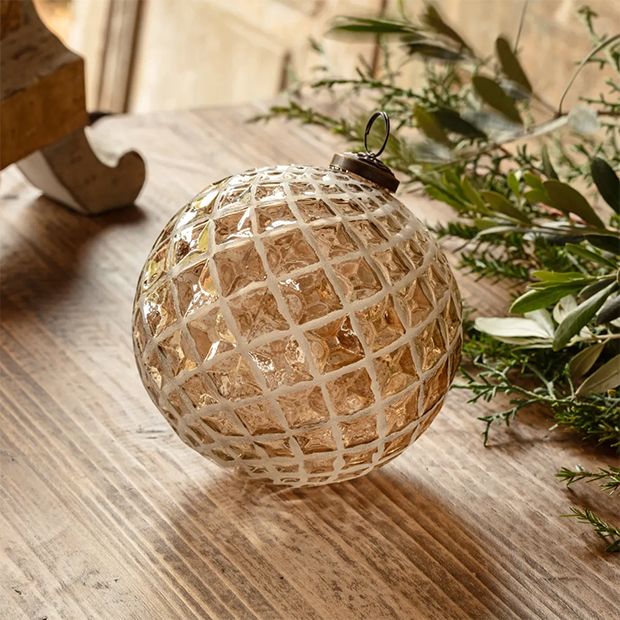 Diamond Pattern Glass Ornament Set of 3 | Antique Farmhouse