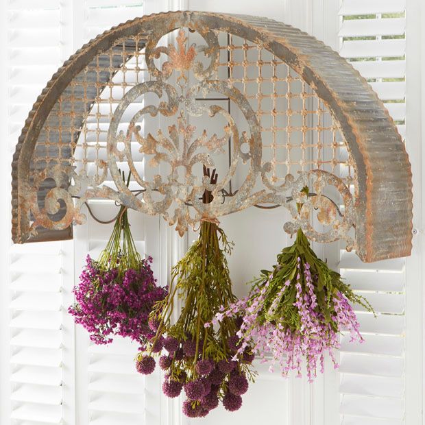 Distressed Arched Tin Wall Mounted Flower Hanger | Antique Farmhouse