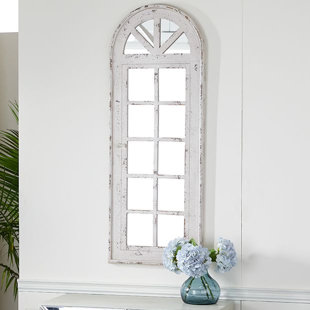 Distressed Arched Wood Mirror Wall Panel | Antique Farmhouse