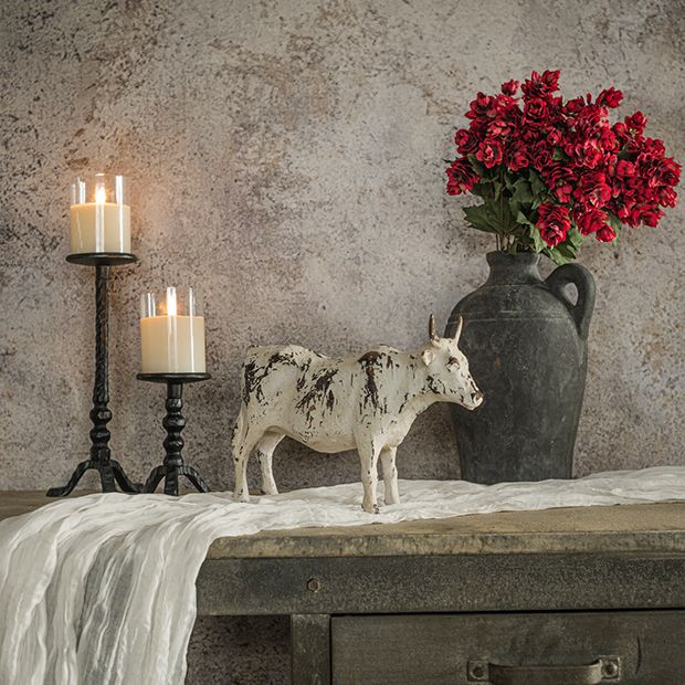 Distressed Cream Tabletop Cow Figure | Antique Farmhouse