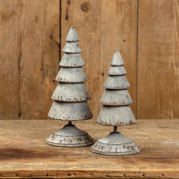 Distressed Metal Christmas Tree Set of 2 | Antique Farmhouse