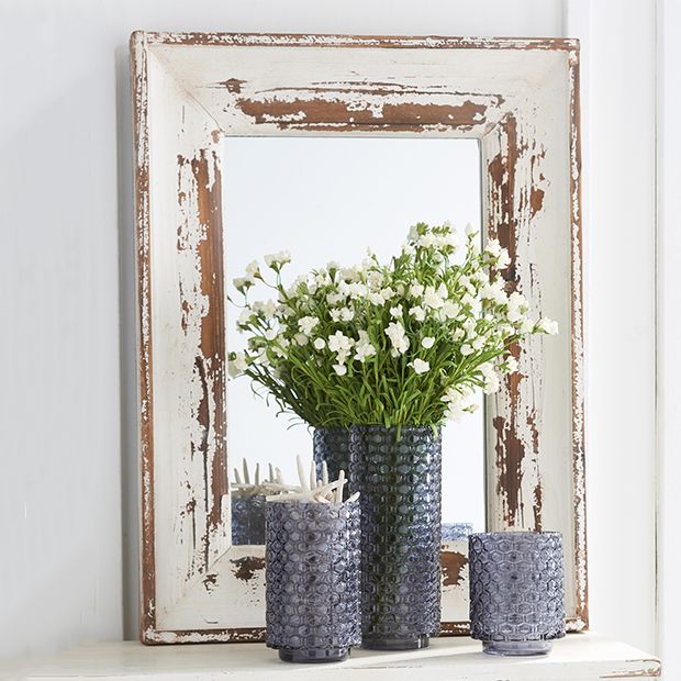 Distressed White Wood Rectangular Mirror | Antique Farmhouse