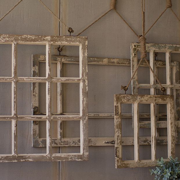 Distressed Window Frame Wall Art Set of 4 | Antique Farmhouse