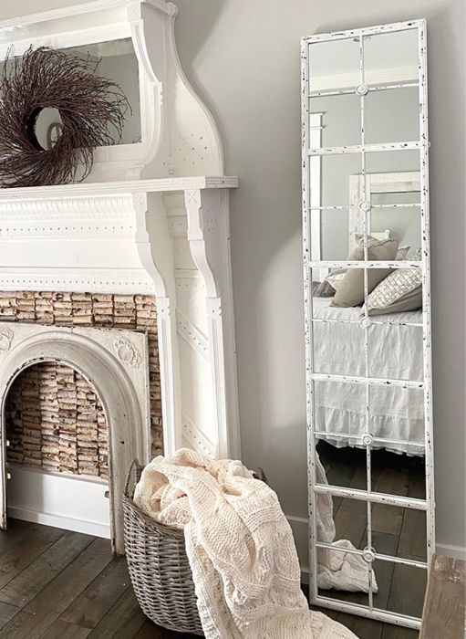 Distressed Windowpane Wall Mirror | Antique Farmhouse