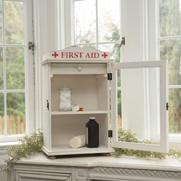 Distressed Wood and Glass First Aid Cabinet | Antique Farmhouse