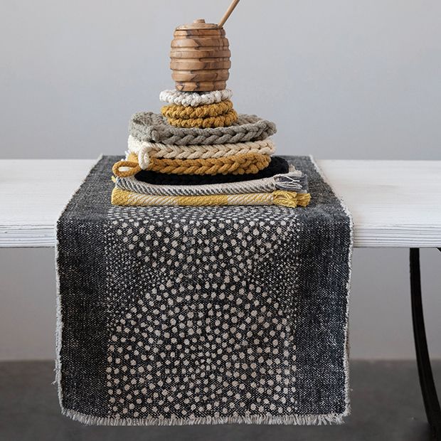Dot Pattern Cotton Canvas Table Runner | Antique Farmhouse
