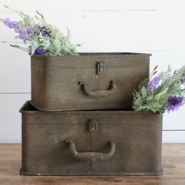 Rustic Metal Boxes Set of 2 | Antique Farmhouse