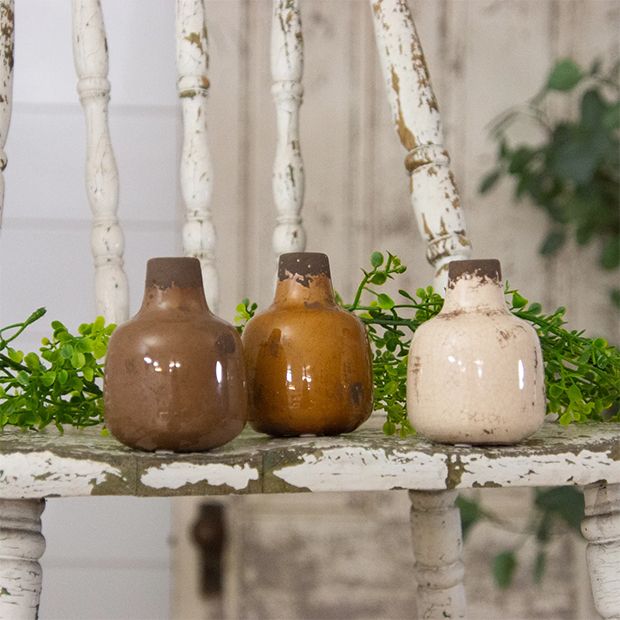 Earthy Essentials Ceramic Bud Vase Collection Set of 3 | Antique Farmhouse