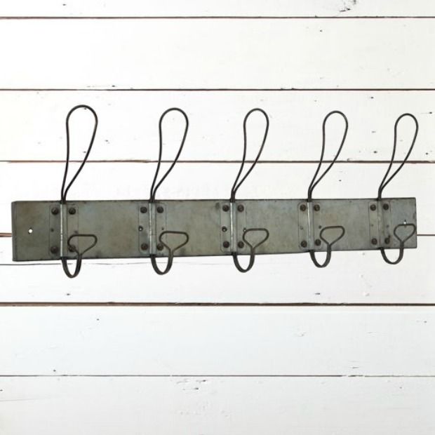 Industrial Wall Mounted Coat Rack With 5 Hooks | Antique Farmhouse