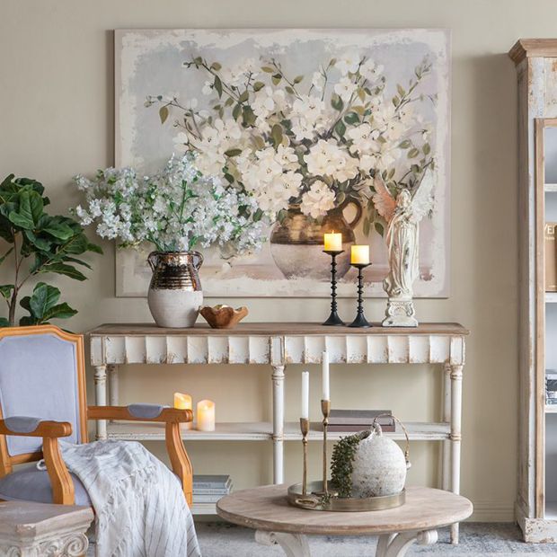 Elegant White Blossoms Canvas Wall Art | Antique Farmhouse
