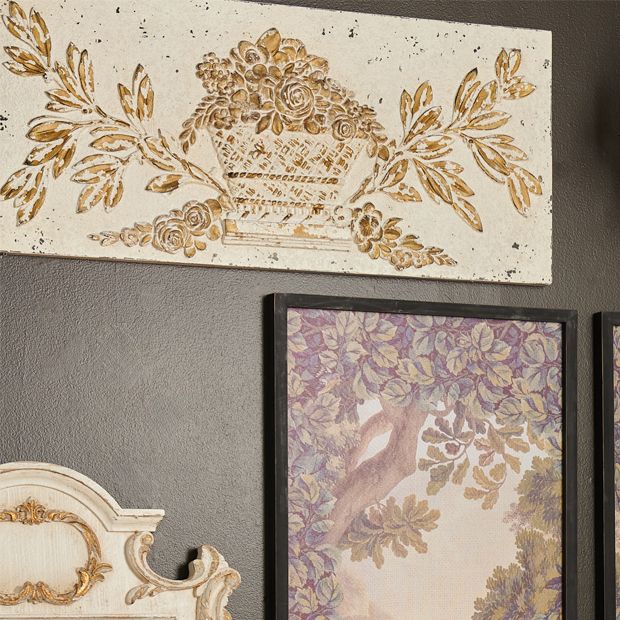 Embossed Flowers Rectangle Wall Art | Antique Farmhouse