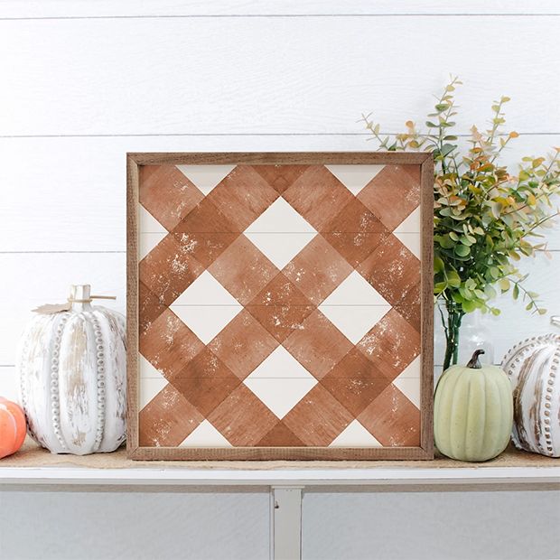 Fall Plaid Diagonal Orange Framed Wall Art | Antique Farmhouse