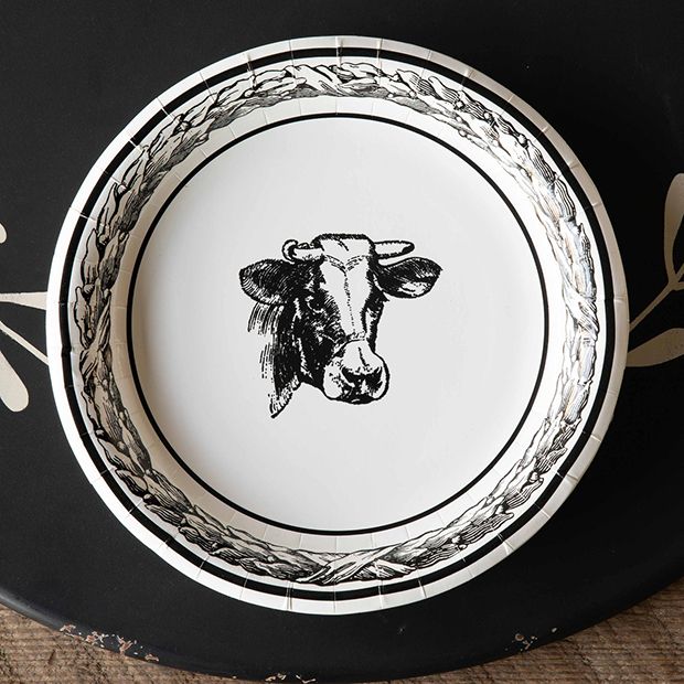 Farmhouse Cow Paper Dinner Plates, Set of 12 Antique Farmhouse