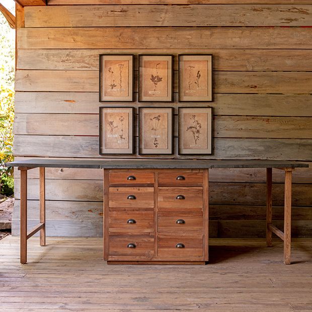 Farmhouse Work Bench Table with Drawers | Antique Farmhouse
