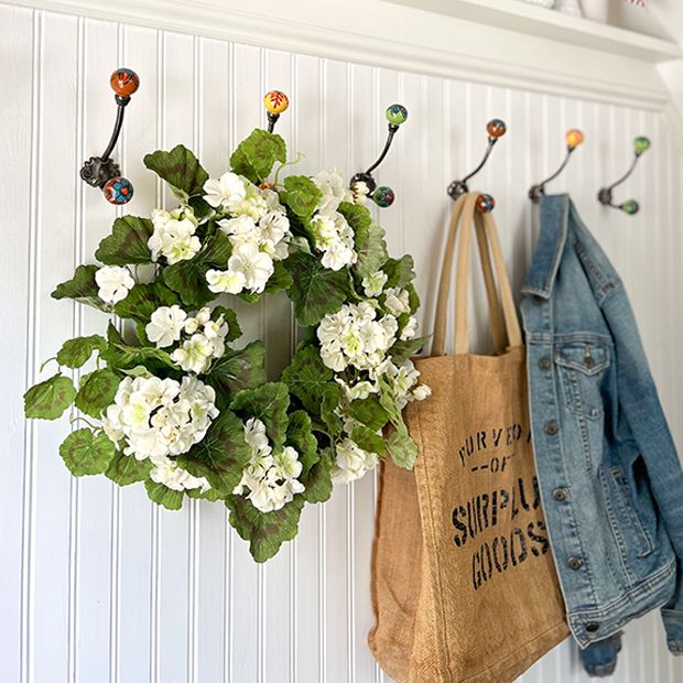 Faux White Geranium Candle Wreath | Antique Farmhouse