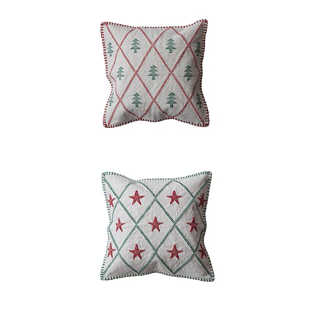 Festive Holiday Embroidered Accent Pillow Set of 2 | Antique Farmhouse