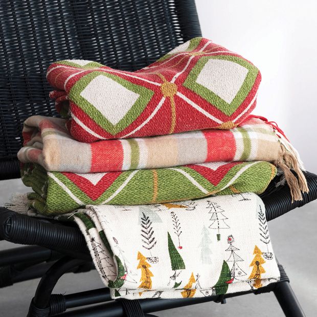 Festive Plaid Flannel Throw Blanket With Fringe | Antique Farmhouse