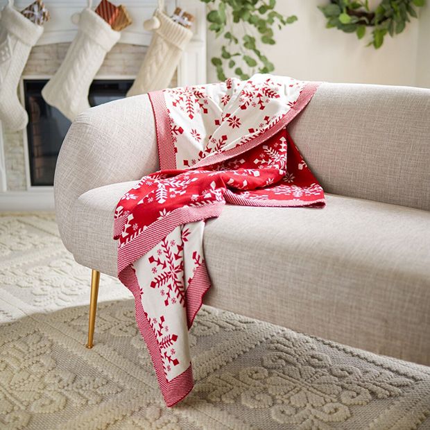 Festive Snowflake Pattern Throw Blanket Antique Farmhouse
