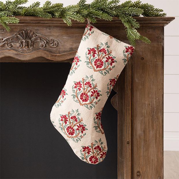 Floral Block Print Stocking | Antique Farmhouse