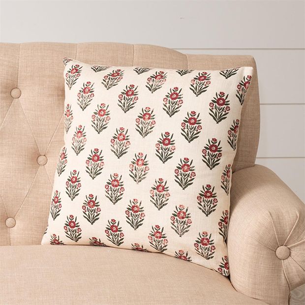 Floral Block Print Throw Pillow | Antique Farmhouse