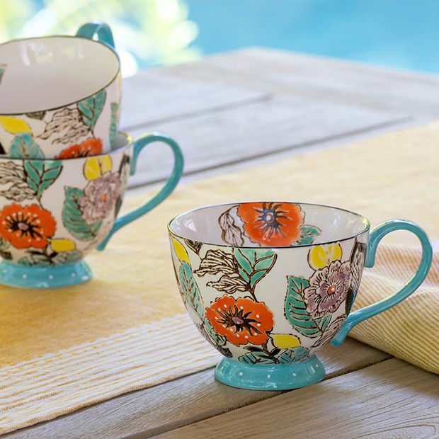 Floral Garden Stoneware Cup Set of 4 | Antique Farmhouse