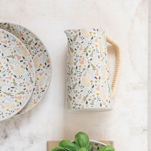 Floral Pattern Stoneware Pitcher | Antique Farmhouse