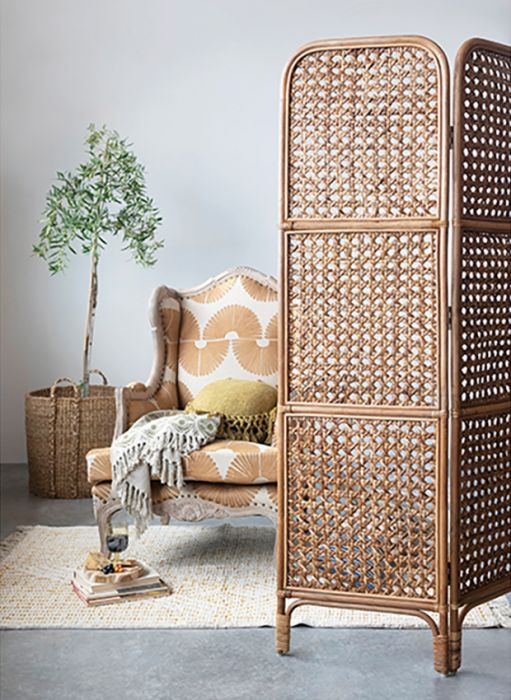 Folding Rattan Screen Room Divider | Antique Farmhouse