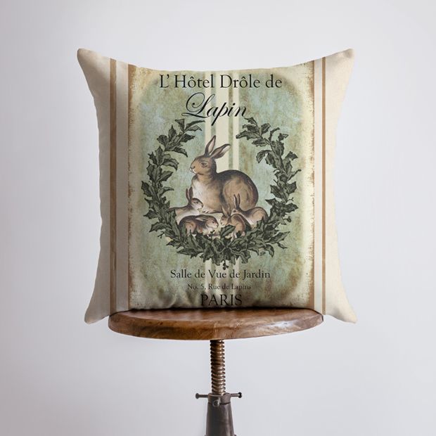 French Country Rabbits Accent Pillow | Antique Farmhouse
