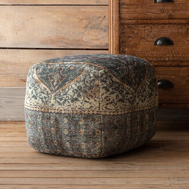 French Country Rug Print Pouf Ottoman | Antique Farmhouse