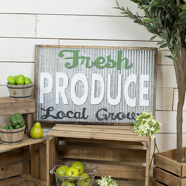 Fresh Produce Corrugated Metal Sign | Antique Farmhouse