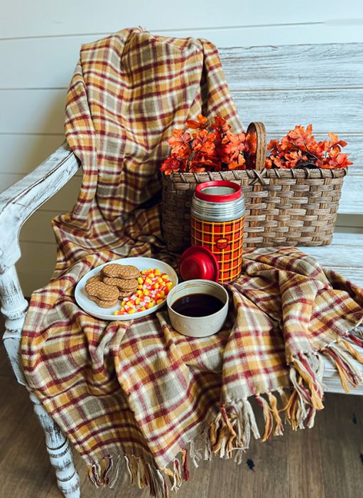Fringed Autumn Plaid Throw Blanket | Antique Farmhouse