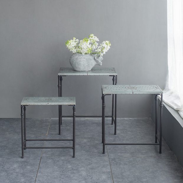 Galvanized Metal Nesting Tables Set of 3 | Antique Farmhouse