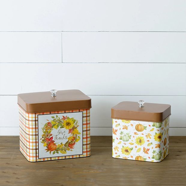 Give Thanks Autumn Tin Canister Set of 2 | Antique Farmhouse