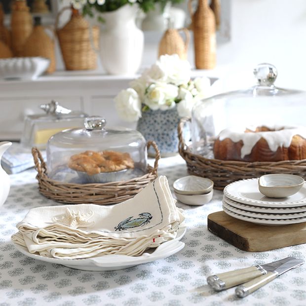 Glass Cloche Covered Wicker Tray Small | Antique Farmhouse