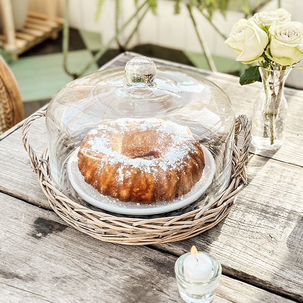 Glass Cloche Covered Wicker Tray Large | Antique Farmhouse